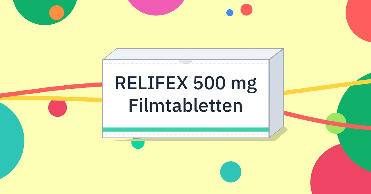 Symbolbild: Packung mit der Aufschrift RELIFEX 500 mg Filmtabletten (PZN 06643147) – Verfügbarkeit und Bezug in Apotheken in Frankfurt am Main