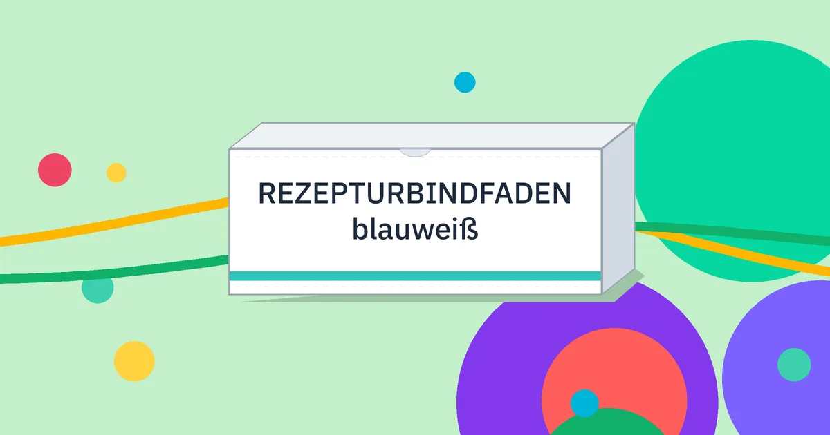 Symbolbild: Packung mit der Aufschrift REZEPTURBINDFADEN blauweiß (PZN 01735494) – Verfügbarkeit und Bezug in Apotheken in Frankfurt am Main
