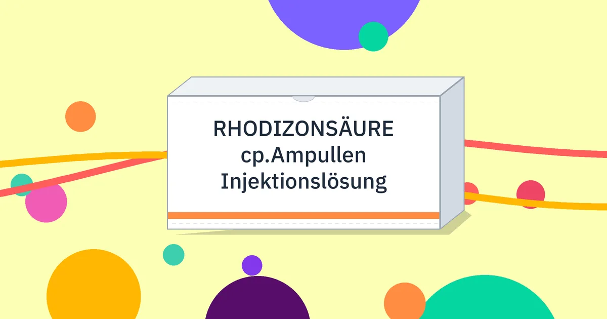 Symbolbild: Packung mit der Aufschrift RHODIZONSÄURE cp.Ampullen Injektionslösung (PZN 04040918) – Verfügbarkeit und Bezug in Apotheken in Frankfurt am Main