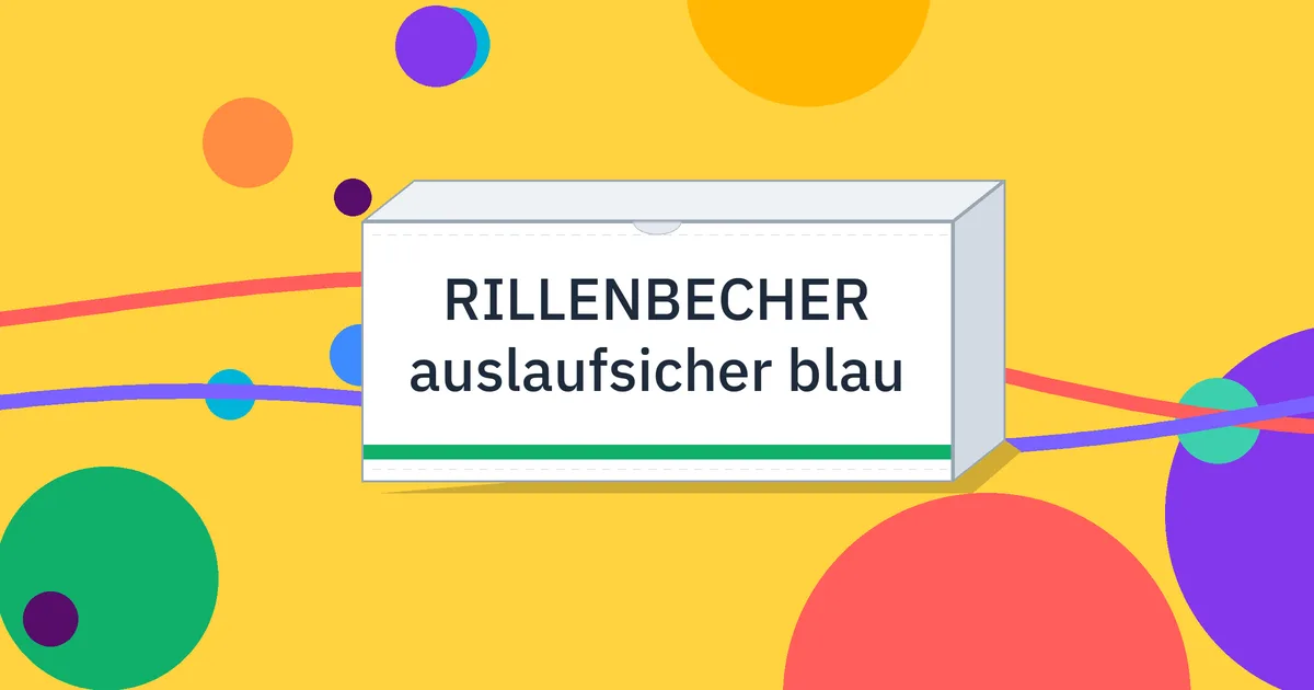 Symbolbild: Packung mit der Aufschrift RILLENBECHER auslaufsicher blau (PZN 00903624) – Verfügbarkeit und Bezug in Apotheken in Frankfurt am Main