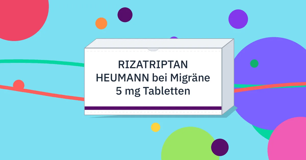 Symbolbild: Packung mit der Aufschrift RIZATRIPTAN HEUMANN bei Migräne 5 mg Tabletten (PZN 19453922) – Verfügbarkeit und Bezug in Apotheken in Frankfurt am Main