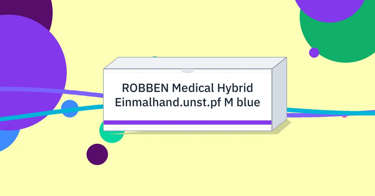 Symbolbild: Packung mit der Aufschrift ROBBEN Medical Hybrid Einmalhand.unst.pf M blue (PZN 20199469) – Verfügbarkeit und Bezug in Apotheken in Frankfurt am Main