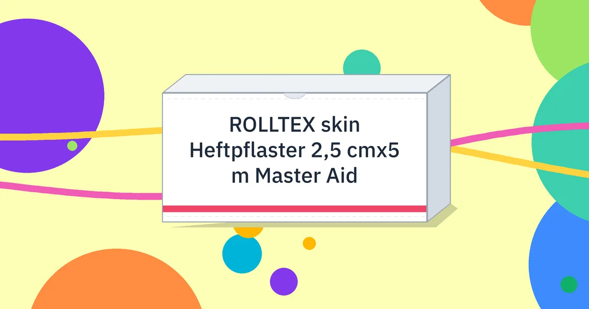 Symbolbild: Packung mit der Aufschrift ROLLTEX skin Heftpflaster 2,5 cmx5 m Master Aid (PZN 20128989) – Verfügbarkeit und Bezug in Apotheken in Frankfurt am Main