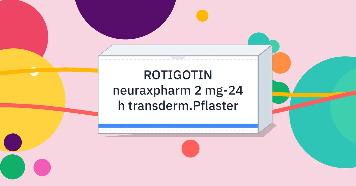 Symbolbild: Packung mit der Aufschrift ROTIGOTIN neuraxpharm 2 mg-24 h transderm.Pflaster (PZN 18369757) – Verfügbarkeit und Bezug in Apotheken in Frankfurt am Main