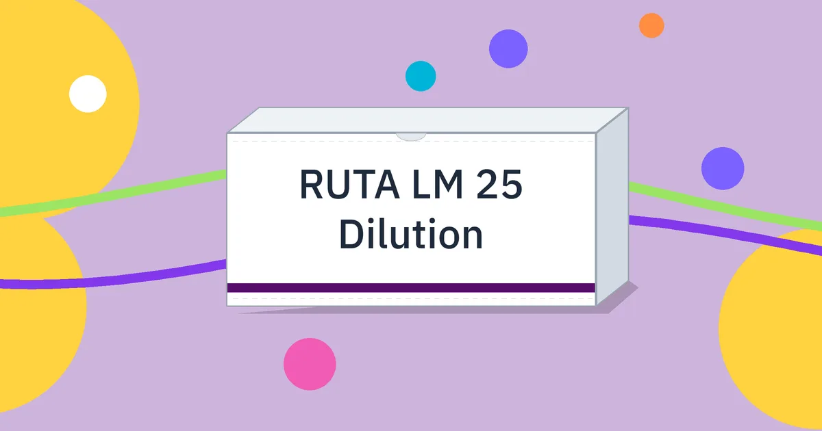 Symbolbild: Packung mit der Aufschrift RUTA LM 25 Dilution (PZN 13173825) – Verfügbarkeit und Bezug in Apotheken in Frankfurt am Main