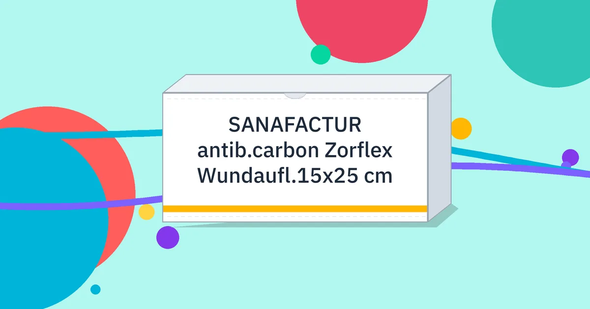 Symbolbild: Packung mit der Aufschrift SANAFACTUR antib.carbon Zorflex Wundaufl.15x25 cm (PZN 11850084) – Verfügbarkeit und Bezug in Apotheken in Frankfurt am Main