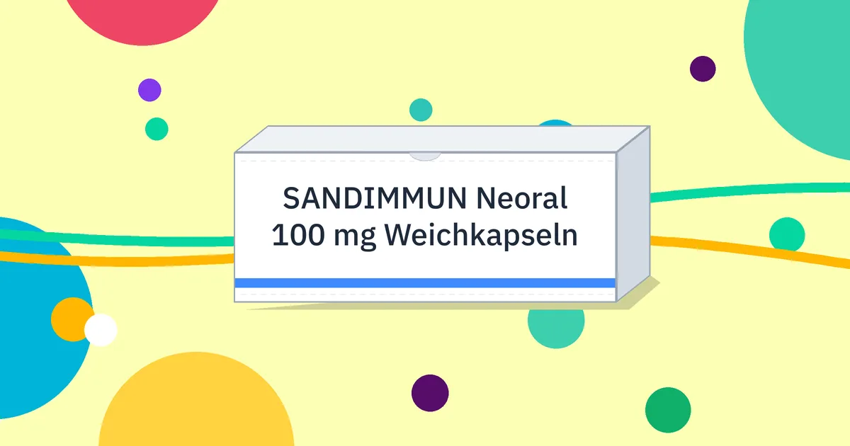Symbolbild: Packung mit der Aufschrift SANDIMMUN Neoral 100 mg Weichkapseln (PZN 08898880) – Verfügbarkeit und Bezug in Apotheken in Frankfurt am Main