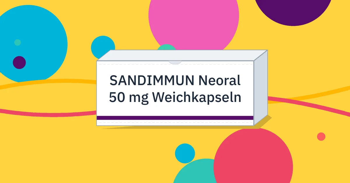 Symbolbild: Packung mit der Aufschrift SANDIMMUN Neoral 50 mg Weichkapseln (PZN 01688814) – Verfügbarkeit und Bezug in Apotheken in Frankfurt am Main