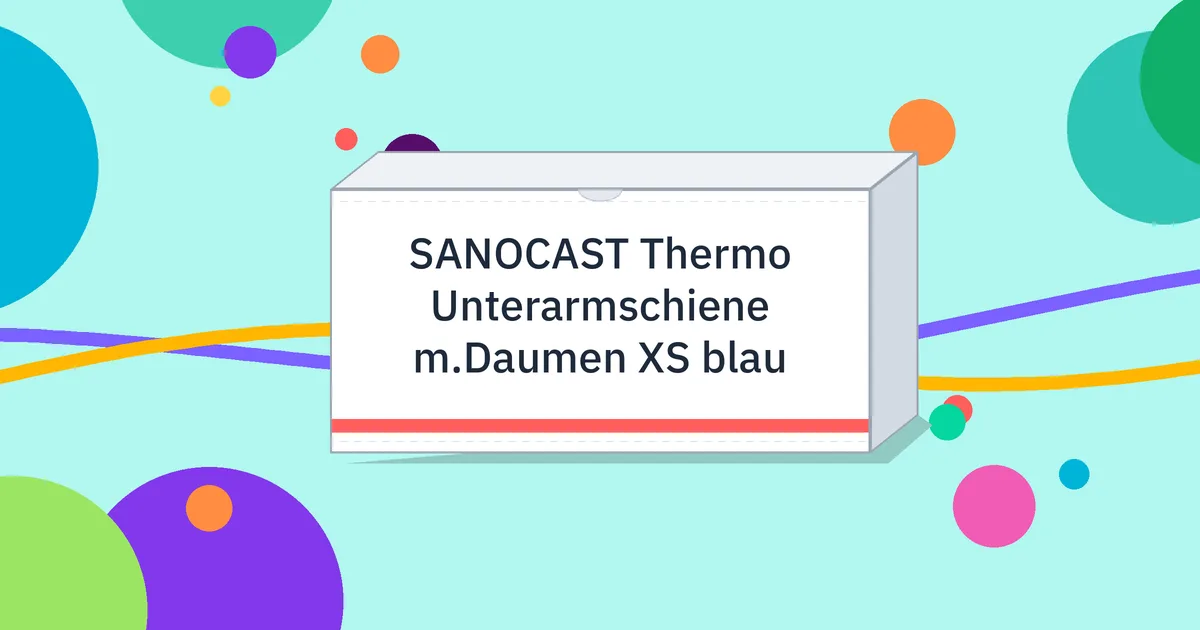 Symbolbild: Packung mit der Aufschrift SANOCAST Thermo Unterarmschiene m.Daumen XS blau (PZN 15260764) – Verfügbarkeit und Bezug in Apotheken in Frankfurt am Main