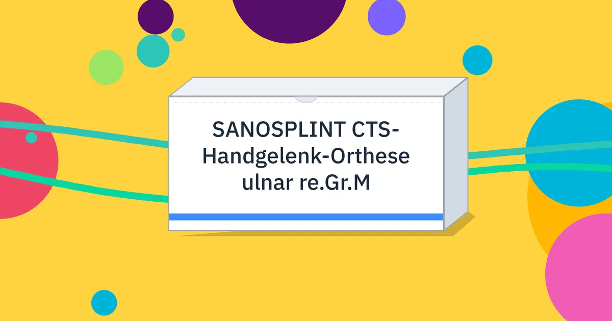 Symbolbild: Packung mit der Aufschrift SANOSPLINT CTS-Handgelenk-Orthese ulnar re.Gr.M (PZN 11281114) – Verfügbarkeit und Bezug in Apotheken in Frankfurt am Main