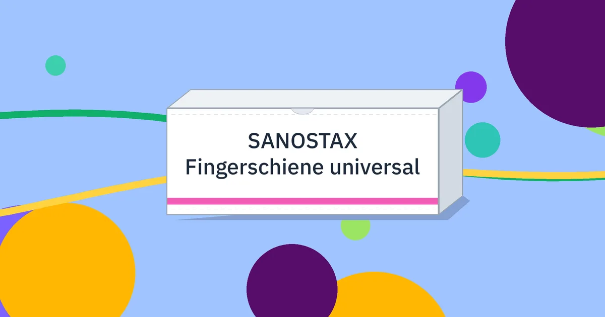 Symbolbild: Packung mit der Aufschrift SANOSTAX Fingerschiene universal (PZN 07144050) – Verfügbarkeit und Bezug in Apotheken in Frankfurt am Main
