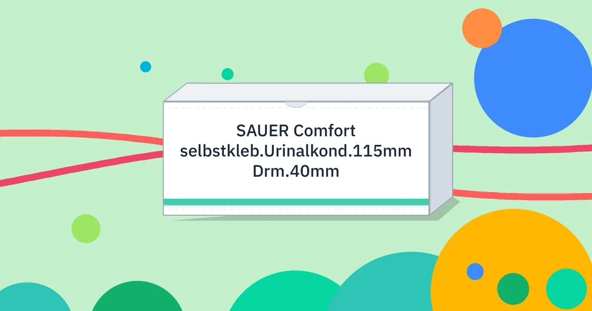 Symbolbild: Packung mit der Aufschrift SAUER Comfort selbstkleb.Urinalkond.115mm Drm.40mm (PZN 00464403) – Verfügbarkeit und Bezug in Apotheken in Frankfurt am Main