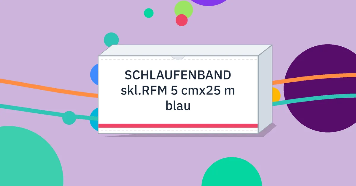 Symbolbild: Packung mit der Aufschrift SCHLAUFENBAND skl.RFM 5 cmx25 m blau (PZN 06490382) – Verfügbarkeit und Bezug in Apotheken in Frankfurt am Main