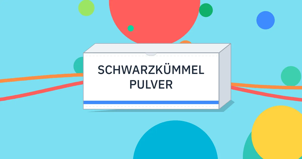 Symbolbild: Packung mit der Aufschrift SCHWARZKÜMMEL PULVER (PZN 15242370) – Verfügbarkeit und Bezug in Apotheken in Frankfurt am Main