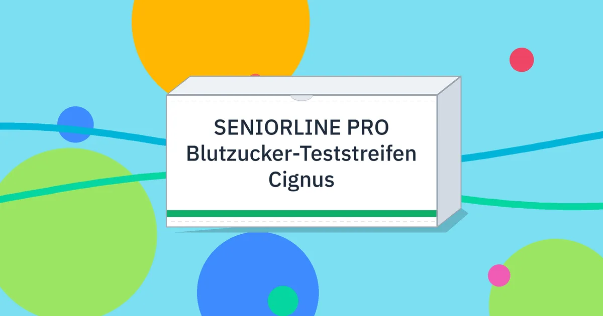 Symbolbild: Packung mit der Aufschrift SENIORLINE PRO Blutzucker-Teststreifen Cignus (PZN 11075018) – Verfügbarkeit und Bezug in Apotheken in Frankfurt am Main
