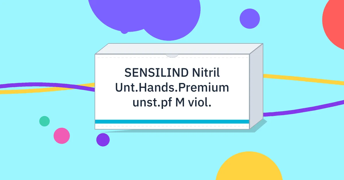 Symbolbild: Packung mit der Aufschrift SENSILIND Nitril Unt.Hands.Premium unst.pf M viol. (PZN 14353937) – Verfügbarkeit und Bezug in Apotheken in Frankfurt am Main