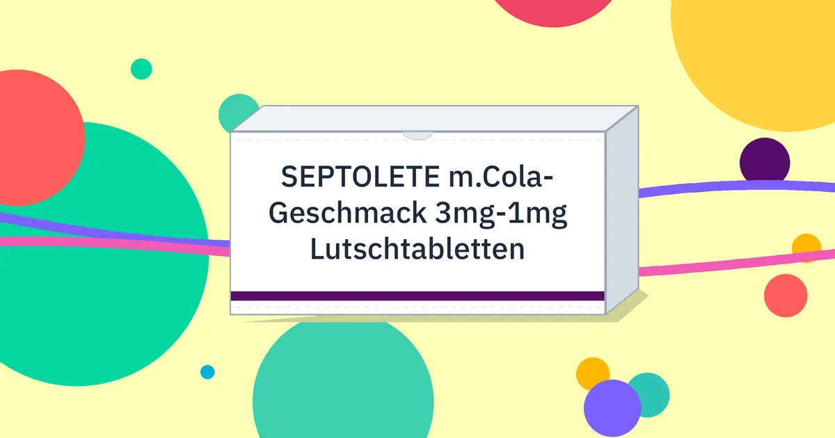 Symbolbild: Packung mit der Aufschrift SEPTOLETE m.Cola-Geschmack 3mg-1mg Lutschtabletten (PZN 20082425) – Verfügbarkeit und Bezug in Apotheken in Frankfurt am Main