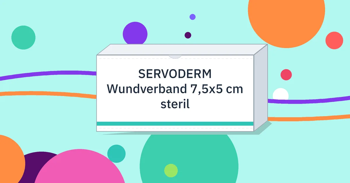 Symbolbild: Packung mit der Aufschrift SERVODERM Wundverband 7,5x5 cm steril (PZN 10831535) – Verfügbarkeit und Bezug in Apotheken in Frankfurt am Main