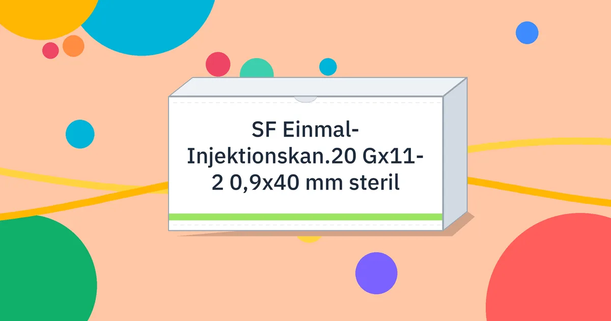 Symbolbild: Packung mit der Aufschrift SF Einmal-Injektionskan.20 Gx11-2 0,9x40 mm steril (PZN 17280713) – Verfügbarkeit und Bezug in Apotheken in Frankfurt am Main