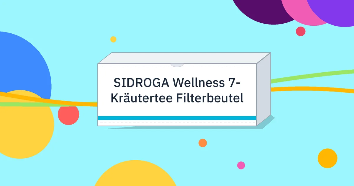 Symbolbild: Packung mit der Aufschrift SIDROGA Wellness 7-Kräutertee Filterbeutel (PZN 04103636) – Verfügbarkeit und Bezug in Apotheken in Frankfurt am Main