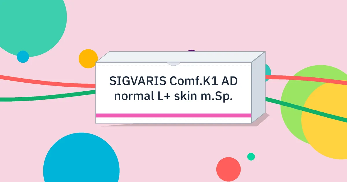 Symbolbild: Packung mit der Aufschrift SIGVARIS Comf.K1 AD normal L+ skin m.Sp. (PZN 17042066) – Verfügbarkeit und Bezug in Apotheken in Frankfurt am Main