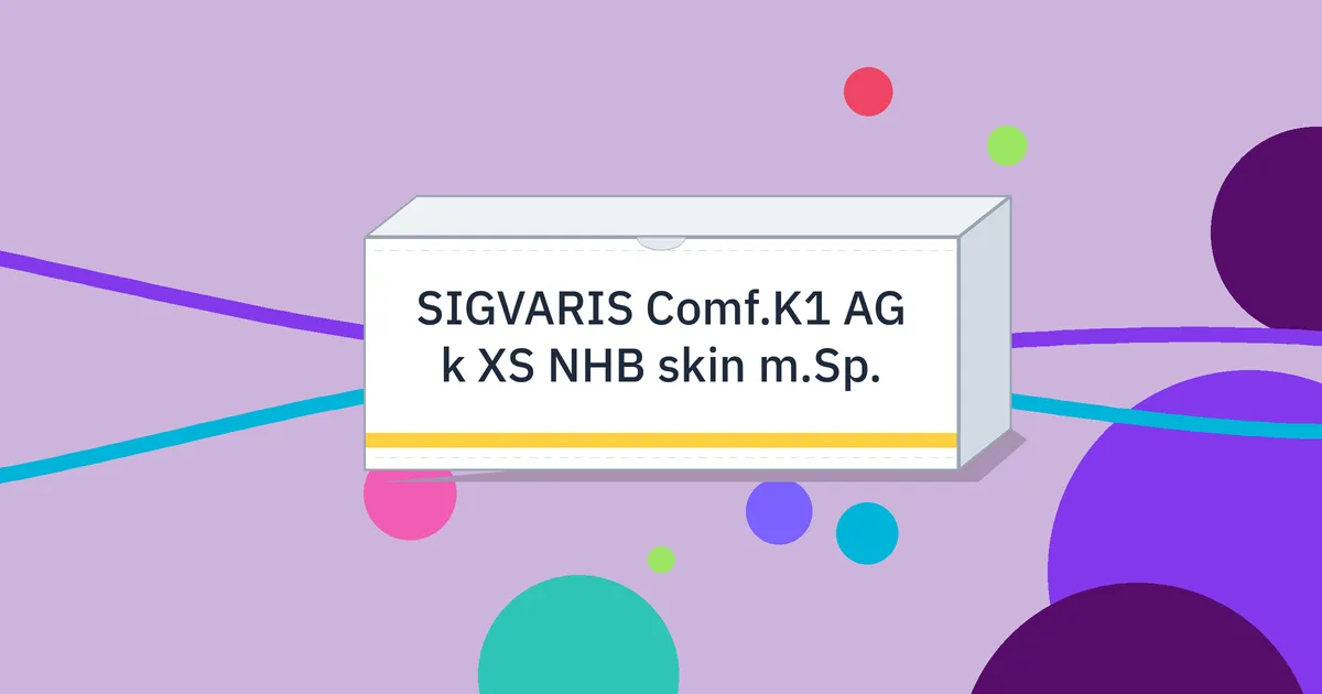 Symbolbild: Packung mit der Aufschrift SIGVARIS Comf.K1 AG k XS NHB skin m.Sp. (PZN 17098173) – Verfügbarkeit und Bezug in Apotheken in Frankfurt am Main