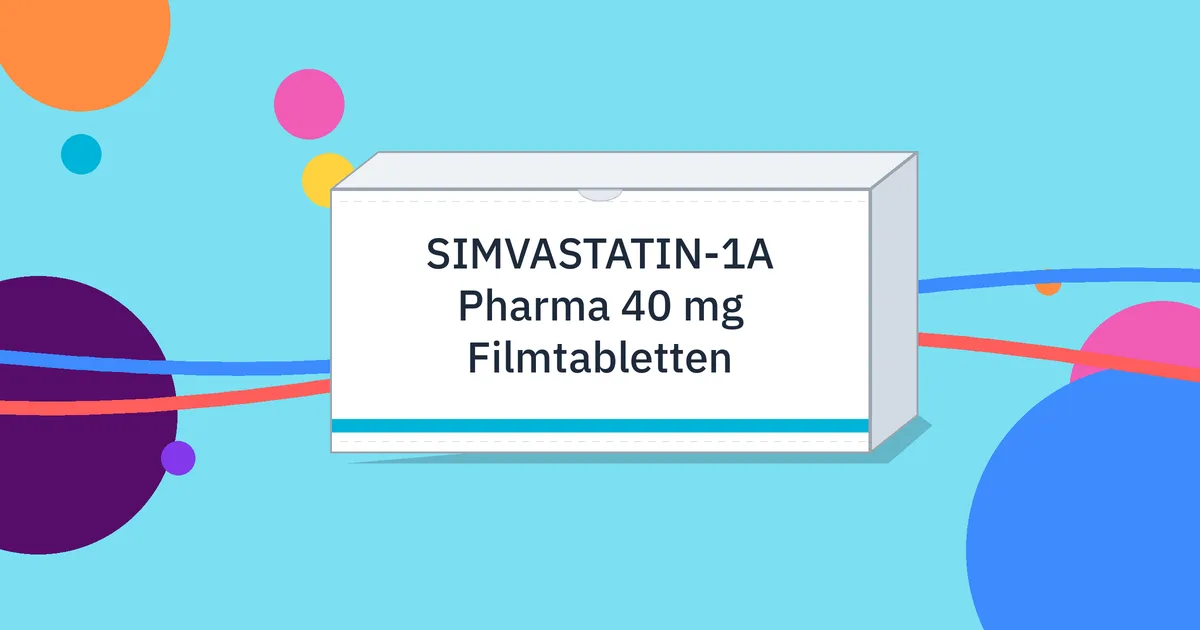 Symbolbild: Packung mit der Aufschrift SIMVASTATIN-1A Pharma 40 mg Filmtabletten (PZN 04105121) – Verfügbarkeit und Bezug in Apotheken in Frankfurt am Main