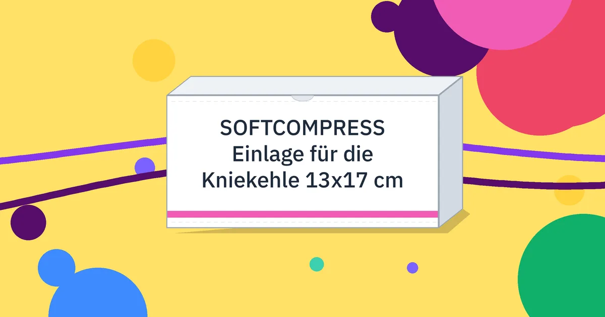 Symbolbild: Packung mit der Aufschrift SOFTCOMPRESS Einlage für die Kniekehle 13x17 cm (PZN 13506014) – Verfügbarkeit und Bezug in Apotheken in Frankfurt am Main