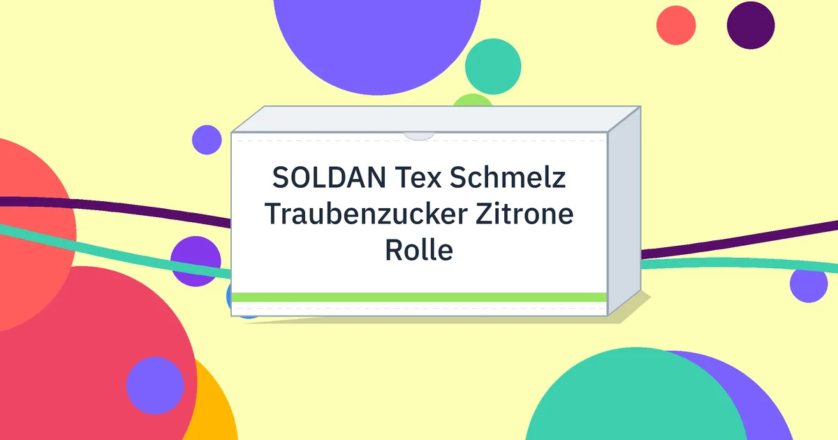 Symbolbild: Packung mit der Aufschrift SOLDAN Tex Schmelz Traubenzucker Zitrone Rolle (PZN 01019496) – Verfügbarkeit und Bezug in Apotheken in Frankfurt am Main