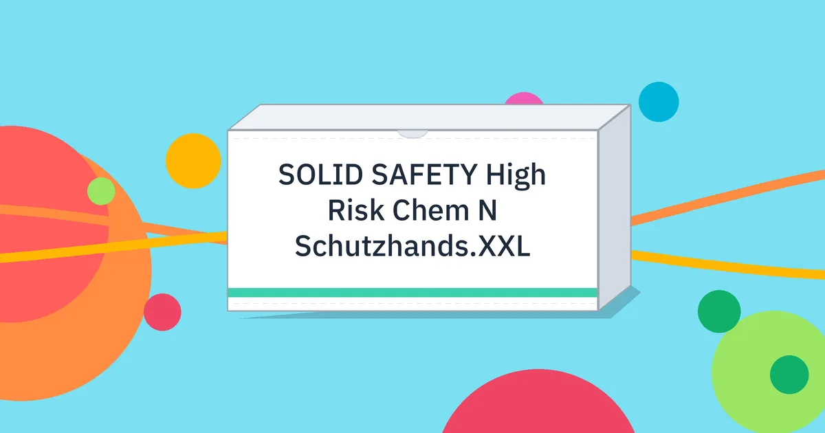 Symbolbild: Packung mit der Aufschrift SOLID SAFETY High Risk Chem N Schutzhands.XXL (PZN 15404803) – Verfügbarkeit und Bezug in Apotheken in Frankfurt am Main