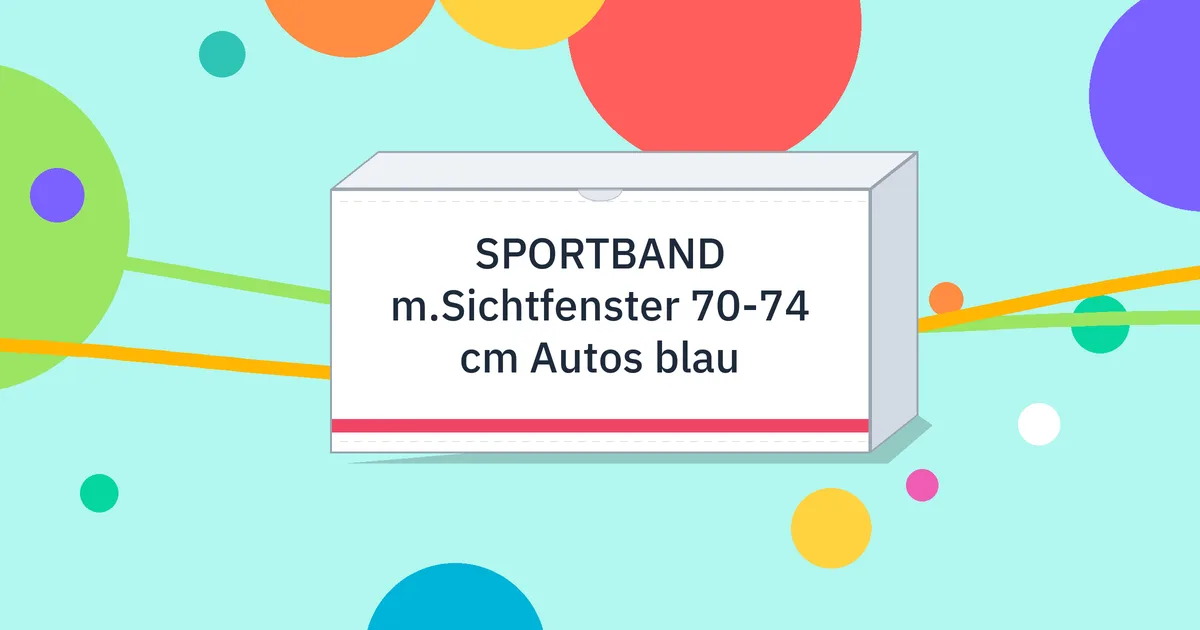 Symbolbild: Packung mit der Aufschrift SPORTBAND m.Sichtfenster 70-74 cm Autos blau (PZN 13916054) – Verfügbarkeit und Bezug in Apotheken in Frankfurt am Main