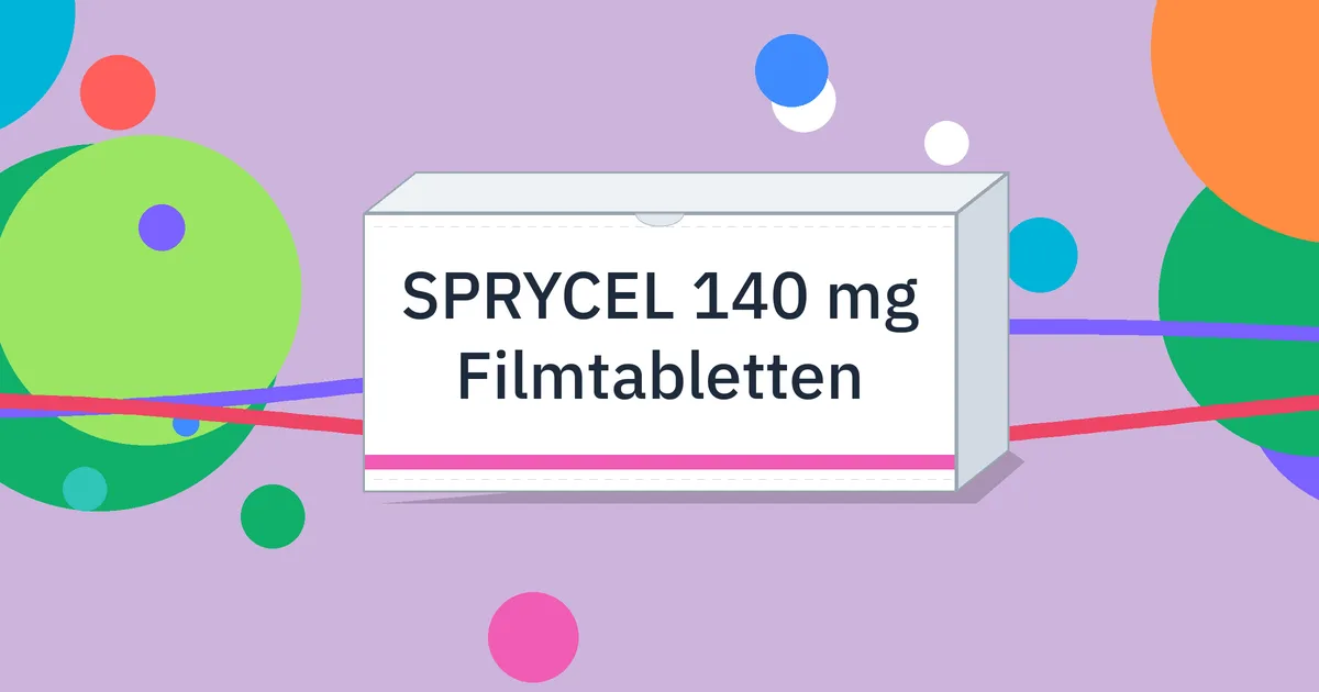 Symbolbild: Packung mit der Aufschrift SPRYCEL 140 mg Filmtabletten (PZN 20099644) – Verfügbarkeit und Bezug in Apotheken in Frankfurt am Main