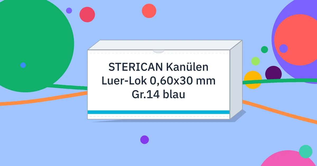 Symbolbild: Packung mit der Aufschrift STERICAN Kanülen Luer-Lok 0,60x30 mm Gr.14 blau (PZN 19531266) – Verfügbarkeit und Bezug in Apotheken in Frankfurt am Main