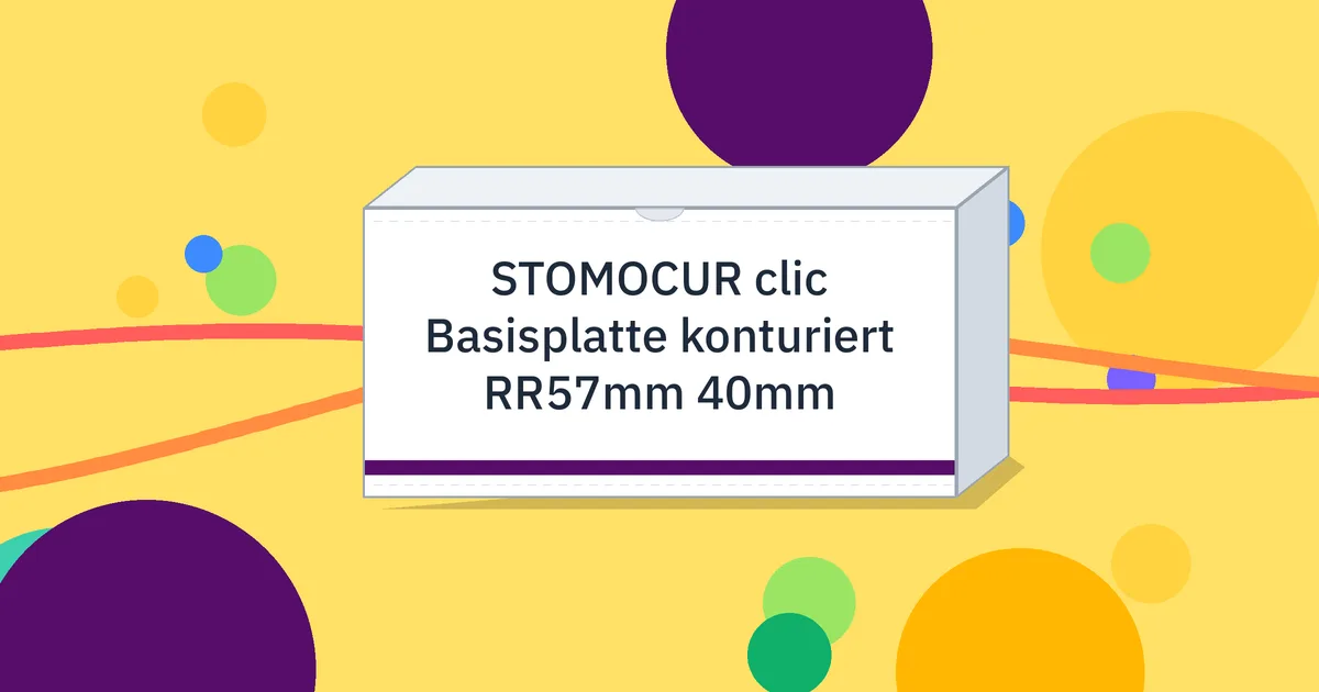 Symbolbild: Packung mit der Aufschrift STOMOCUR clic Basisplatte konturiert RR57mm 40mm (PZN 18238995) – Verfügbarkeit und Bezug in Apotheken in Frankfurt am Main