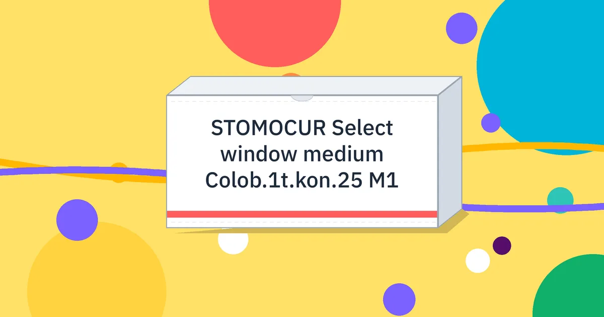 Symbolbild: Packung mit der Aufschrift STOMOCUR Select window medium Colob.1t.kon.25 M1 (PZN 17617354) – Verfügbarkeit und Bezug in Apotheken in Frankfurt am Main