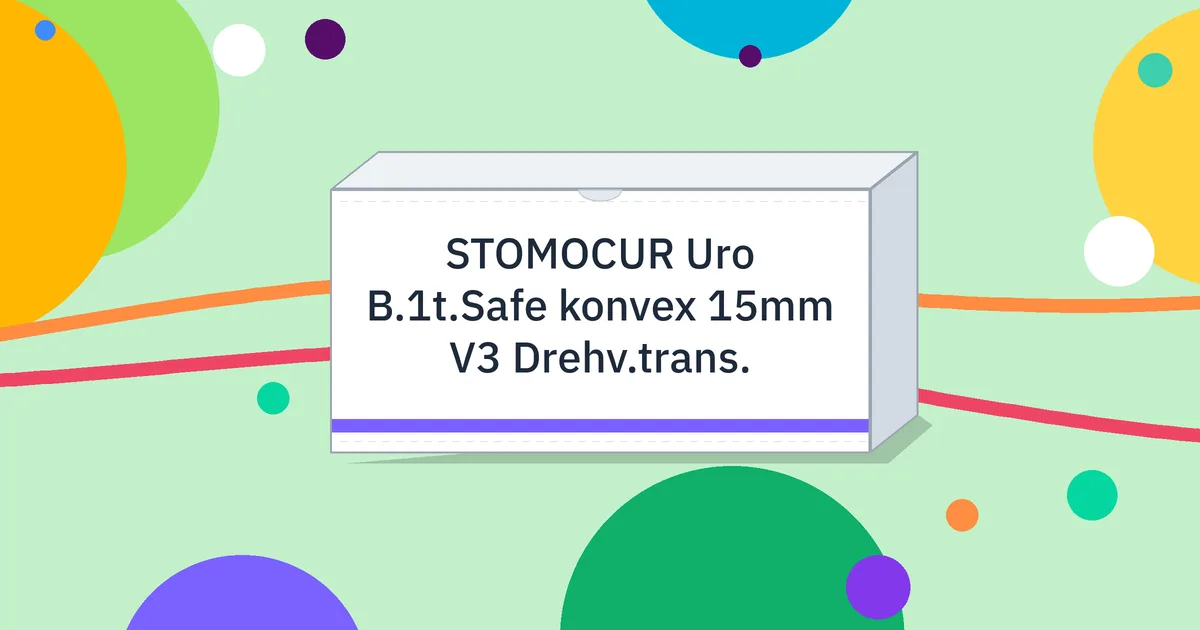 Symbolbild: Packung mit der Aufschrift STOMOCUR Uro B.1t.Safe konvex 15mm V3 Drehv.trans. (PZN 17553051) – Verfügbarkeit und Bezug in Apotheken in Frankfurt am Main