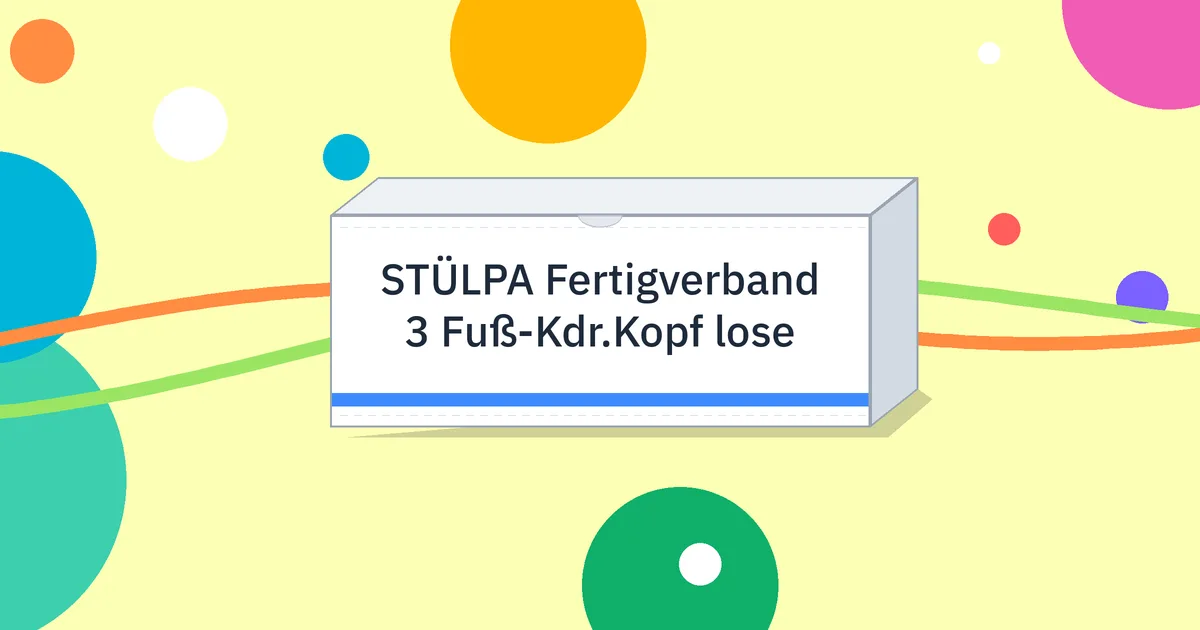Symbolbild: Packung mit der Aufschrift STÜLPA Fertigverband 3 Fuß-Kdr.Kopf lose (PZN 09395483) – Verfügbarkeit und Bezug in Apotheken in Frankfurt am Main