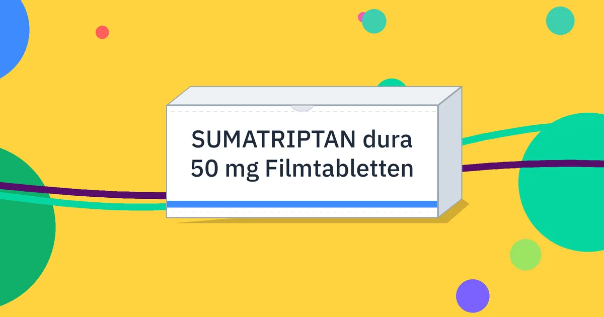 Symbolbild: Packung mit der Aufschrift SUMATRIPTAN dura 50 mg Filmtabletten (PZN 04866191) – Verfügbarkeit und Bezug in Apotheken in Frankfurt am Main