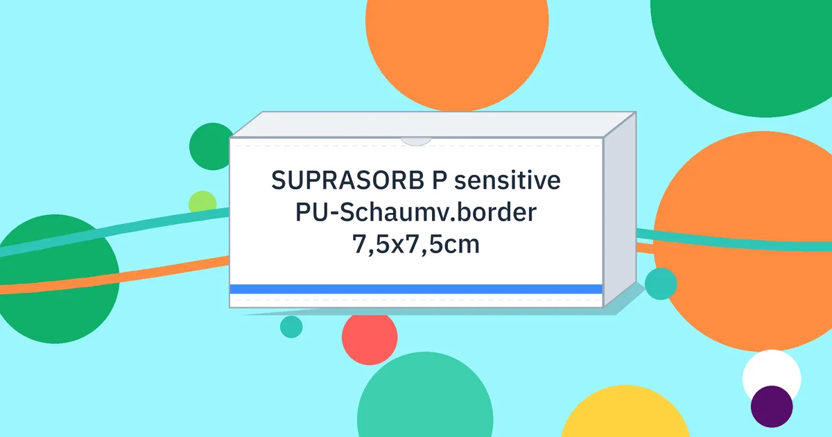 Symbolbild: Packung mit der Aufschrift SUPRASORB P sensitive PU-Schaumv.border 7,5x7,5cm (PZN 20543889) – Verfügbarkeit und Bezug in Apotheken in Frankfurt am Main
