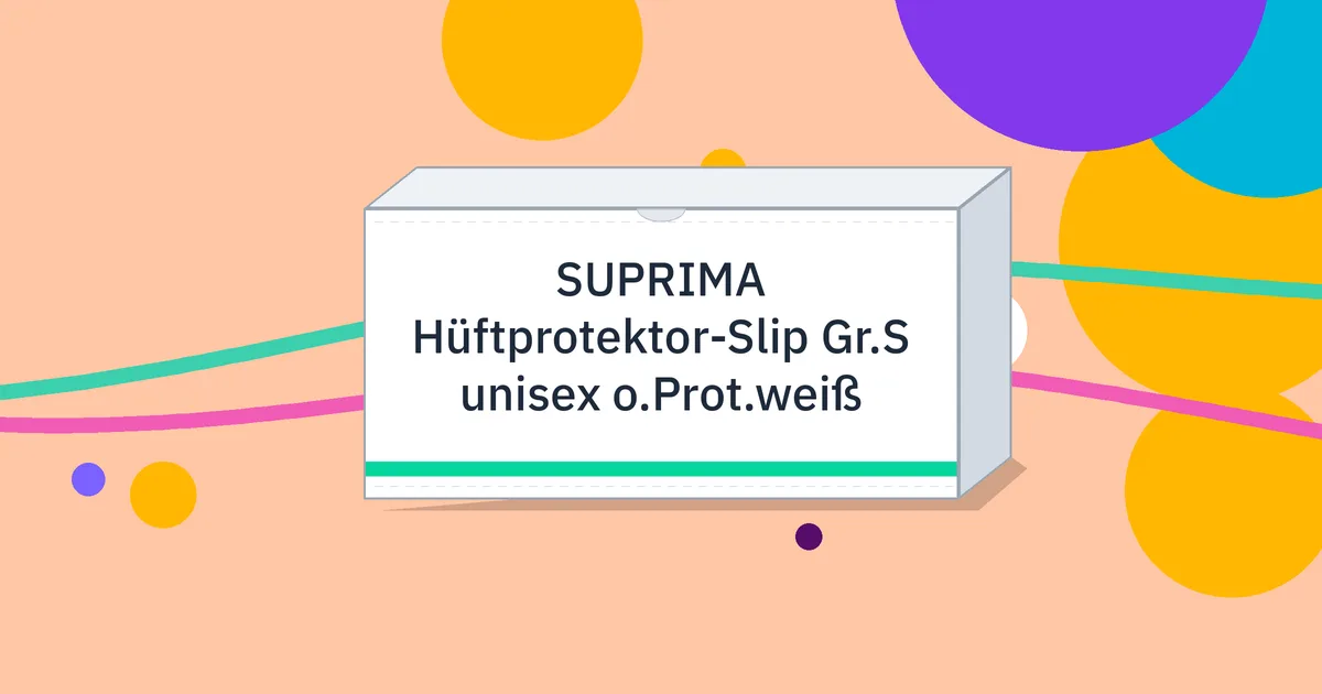 Symbolbild: Packung mit der Aufschrift SUPRIMA Hüftprotektor-Slip Gr.S unisex o.Prot.weiß (PZN 09737682) – Verfügbarkeit und Bezug in Apotheken in Frankfurt am Main