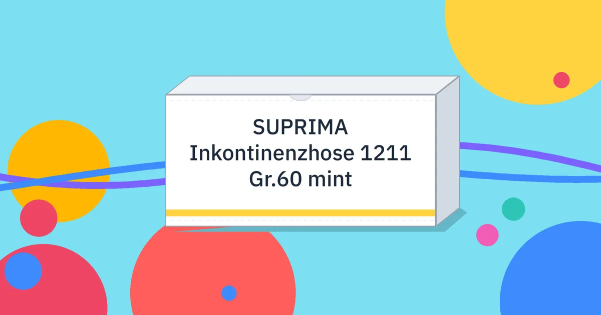 Symbolbild: Packung mit der Aufschrift SUPRIMA Inkontinenzhose 1211 Gr.60 mint (PZN 07633122) – Verfügbarkeit und Bezug in Apotheken in Frankfurt am Main