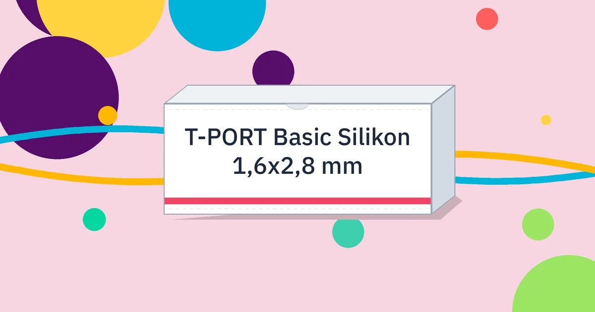 Symbolbild: Packung mit der Aufschrift T-PORT Basic Silikon 1,6x2,8 mm (PZN 17588888) – Verfügbarkeit und Bezug in Apotheken in Frankfurt am Main