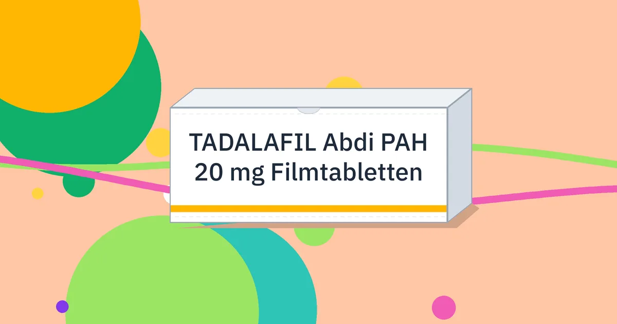 Symbolbild: Packung mit der Aufschrift TADALAFIL Abdi PAH 20 mg Filmtabletten (PZN 19502589) – Verfügbarkeit und Bezug in Apotheken in Frankfurt am Main