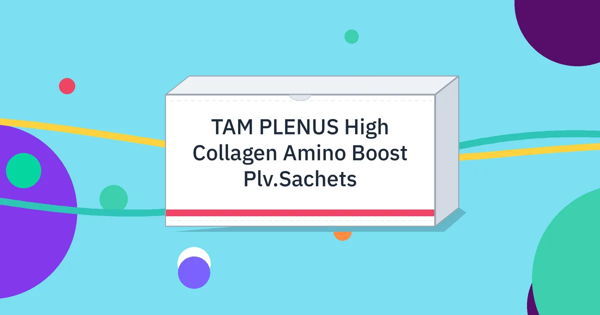 Symbolbild: Packung mit der Aufschrift TAM PLENUS High Collagen Amino Boost Plv.Sachets (PZN 20690573) – Verfügbarkeit und Bezug in Apotheken in Frankfurt am Main