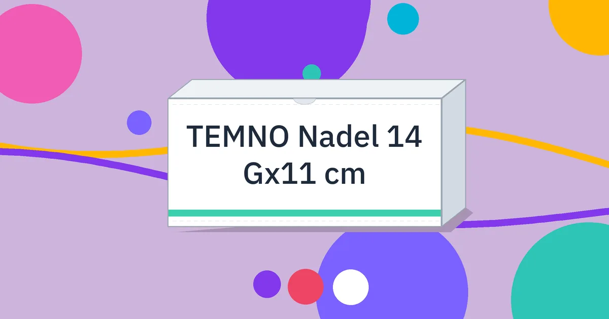Symbolbild: Packung mit der Aufschrift TEMNO Nadel 14 Gx11 cm (PZN 18764531) – Verfügbarkeit und Bezug in Apotheken in Frankfurt am Main