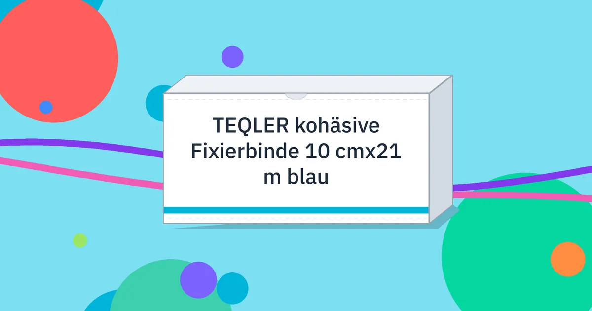 Symbolbild: Packung mit der Aufschrift TEQLER kohäsive Fixierbinde 10 cmx21 m blau (PZN 19209518) – Verfügbarkeit und Bezug in Apotheken in Frankfurt am Main