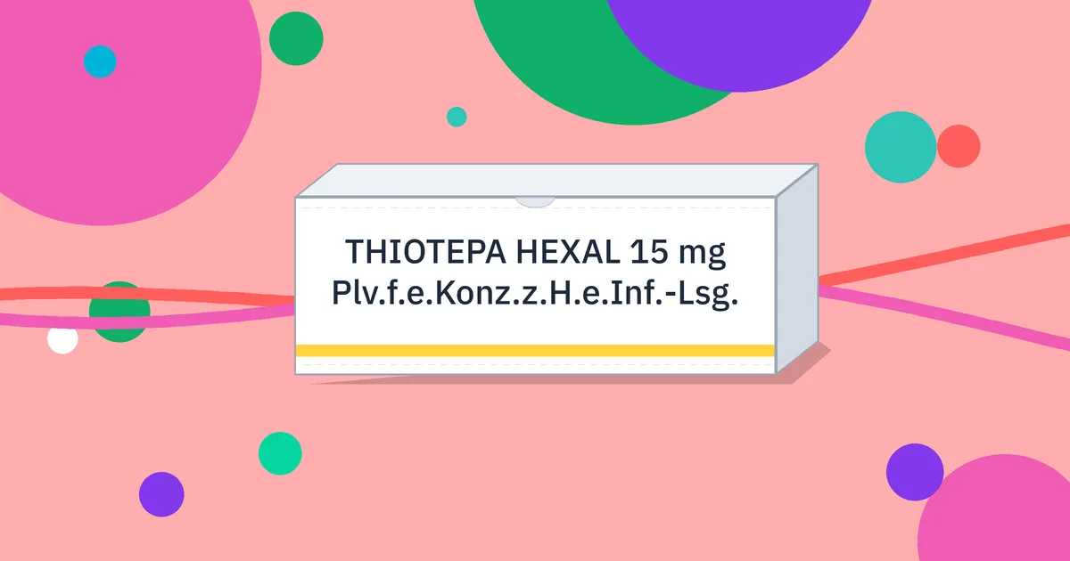 Symbolbild: Packung mit der Aufschrift THIOTEPA HEXAL 15 mg Plv.f.e.Konz.z.H.e.Inf.-Lsg. (PZN 17614278) – Verfügbarkeit und Bezug in Apotheken in Frankfurt am Main