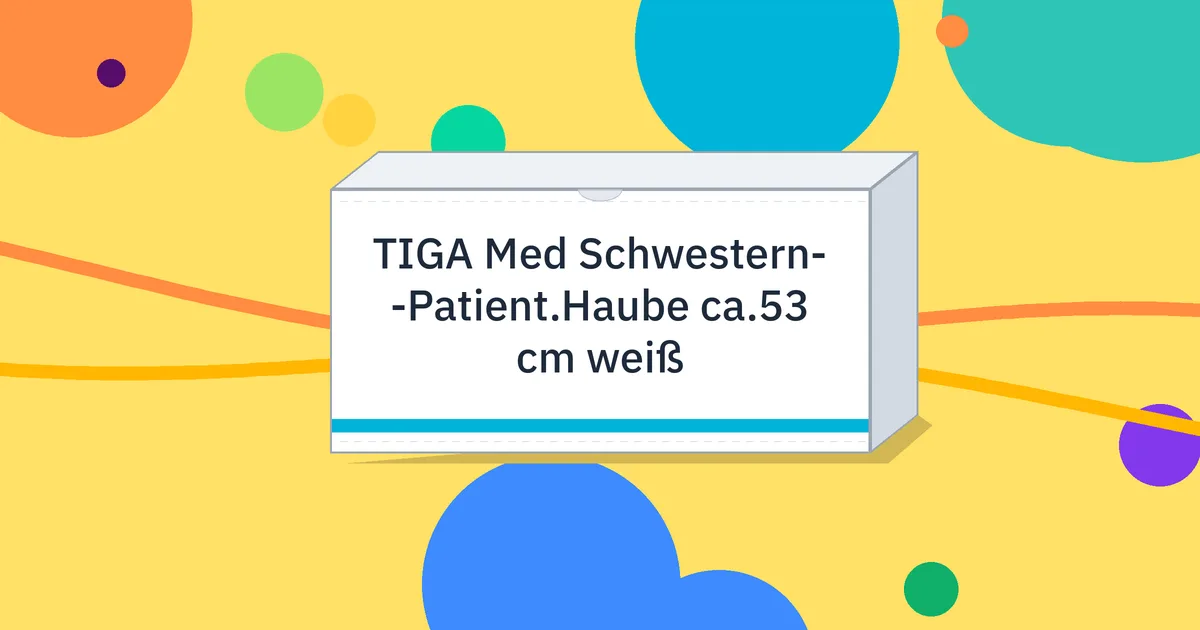 Symbolbild: Packung mit der Aufschrift TIGA Med Schwestern--Patient.Haube ca.53 cm weiß (PZN 06916510) – Verfügbarkeit und Bezug in Apotheken in Frankfurt am Main