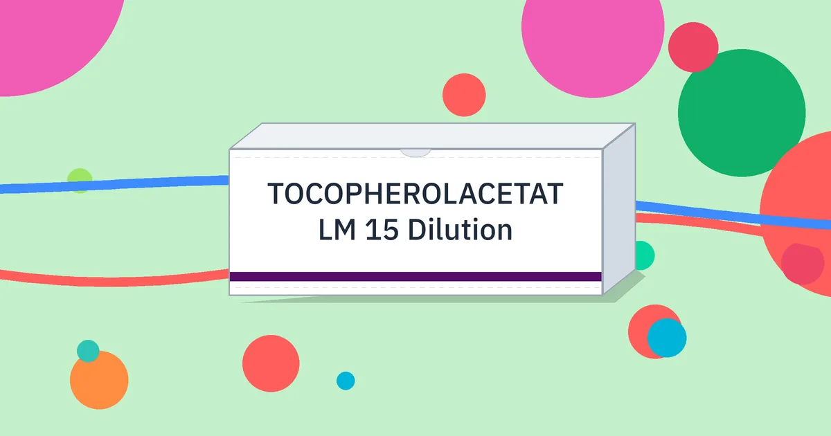 Symbolbild: Packung mit der Aufschrift TOCOPHEROLACETAT LM 15 Dilution (PZN 13224818) – Verfügbarkeit und Bezug in Apotheken in Frankfurt am Main