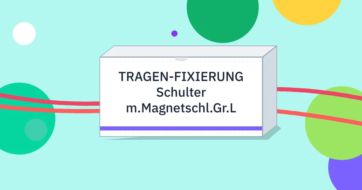 Symbolbild: Packung mit der Aufschrift TRAGEN-FIXIERUNG Schulter m.Magnetschl.Gr.L (PZN 14297995) – Verfügbarkeit und Bezug in Apotheken in Frankfurt am Main